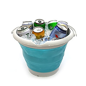 SAMMART 10L (2.6 Gallon) Collapsible Plastic Bucket - Foldable Round Tub - Portable Fishing Water Pail - Space Saving Outdoor Waterpot, Size 33cm Dia (1, Bright Blue)