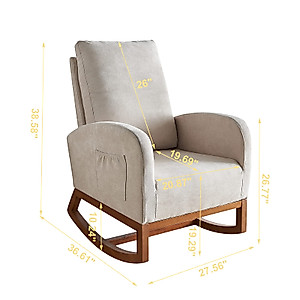 CALABASH Rocking Chair Nursery,Modern Comfy Armchair with Side Pocket,Mid-Century Upholstered Glider Rocker Chairs for Baby/Kids Room and Living Room (New Beige)