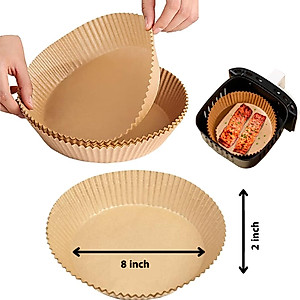 DANIYA'S Air Fryer Disposable Paper Liner Round Unbleached Parchment Paper Sheets 100 PCS 8" Nonstick Oven Liner, Compatible with 5-8 QT Large Air Fryer, Microwave, Oven and Steamer (100PCS ROUND)