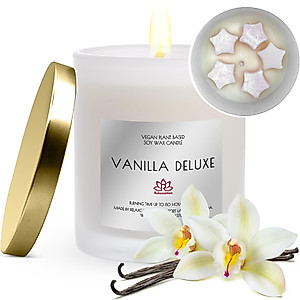 Highly Scented Candle Sweet Vanilla Scent | Clean Burn UP to 80 Hours Organic Soy Wax in Big White Glass Jar 10 oz | Hand-Poured in The USA | Gift for Women, Men