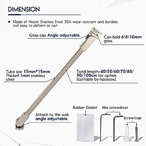 40cm / 15.7" Stainless Steel Frameless Shower Door Fixed Panel Wall-to-Glass Support Bar for 1/4" to 3/8" Thick Glass by M-Home (400mm, Chrome)