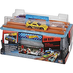 Hot Wheels Race Case Track Set With 2 Hot Wheels Cars, Dual Launcher For Side-By-Side Racing, Storage Container, Toy For Kids 4 Years Old & Up