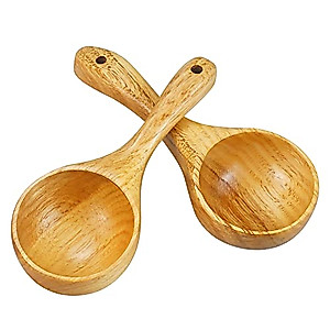 BILLIOTEAM 2 Pack Wooden Kitchen Scoop Ladle,Multipurpose Large Solid Wood Water Spoon Serving Soup Tablespoon for Cooking,Bath Salt,Canisters Flour
