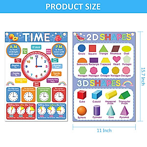 12 Pieces Math Educational Learning Posters for Children Homeschool Learning Posters Math Teaching Posters Multiplication Table Shapes Fractions Math Charts with Tape for Elementary and Middle School