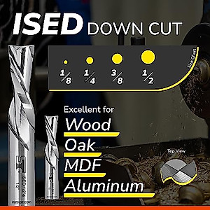 SPEED TIGER Carbide Spiral Router Bits Down Cut - ISED1/4” Diameter, 1” Cutting Length, 2-1/2"OVL (1 Piece, 1/4") - for Wood, Oak, MDF, Aluminum – Mill Bits Sets for DIYers & Professionals
