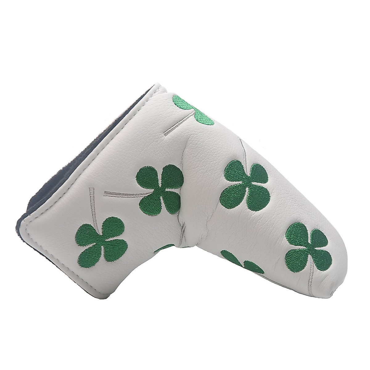 HIFROM Golf Blade Putter Head Cover headcover Shamrock Embroidered Clover Compatible with All Brands White Color
