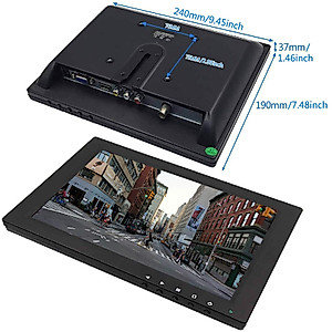 TPEKKA 10 Inch Security CCTV Monitor HD IPS 1024 x 768 Portable Mini TFT LCD Monitor BNC HDMI VGA AV Input for Computer PC FPV Screen DVR CCTV Cam Home Office Surveillance Raspberry Pi Gaming Display