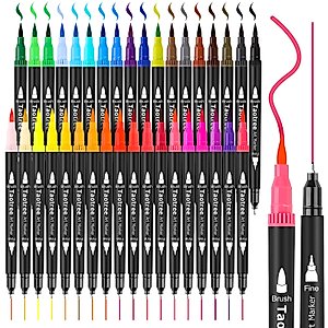 Taotree 36 Colors Dual Tip Art Markers Pens for Kids Adult Coloring Books, Artist Fine & Brush Tip Coloring Markers Drawing Pen for Journaling Note Taking Lettering Calligraphy Craft Art Supplies Set