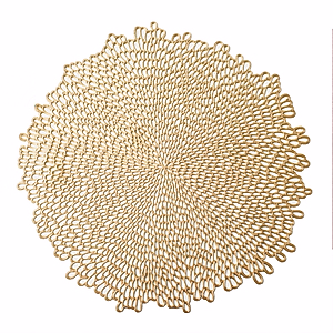 Benson Mills Bloom Pressed Vinyl Placemat Set of 4, Kitchen and Dining Table Mats, Special Occasion, Wedding, Everyday, Holiday Table Décor (15.5" Round, Set of 4, Gold)