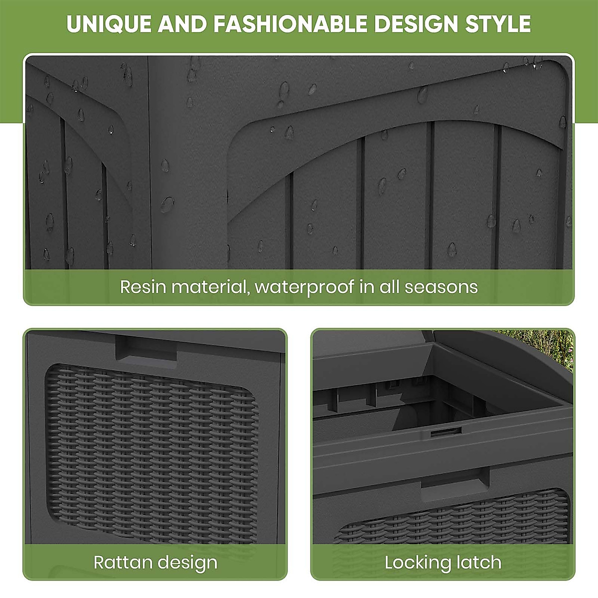 Patiowell 36 Gallon Outdoor Trash Can, Resin Outdoor Garbage Can with Lid for Patio, Backyard, Deck, Black