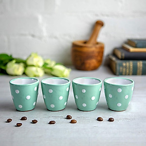 City to Cottage Handmade Teal Blue and White Polka Dot Ceramic 2oz/60ml | Espresso Cup Set of 4, Unique Designer Pottery for Coffee Lovers