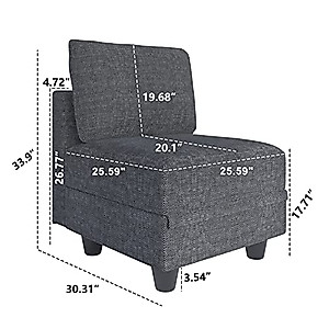 LLappuil Modular Sofa Middle Module with Storage for Customizable Sectional Sofa, Couch Accent Armless Chair, Black