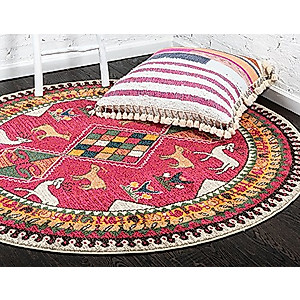 Unique Loom Sedona Collection Southwestern, Border, Over-Dyed, Animals, Tribal, Abstract Area Rug, 6 Feet, Pink/Beige