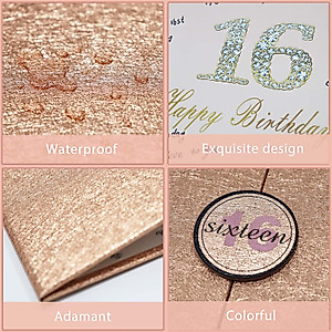 Crenics Sweet 16 Birthday Decorations, Creative Rose Gold 16th Birthday Guest Book Alternative, Large 16th Birthday Signature Book 12" x 18", Great 16 Years Old Birthday Gifts for Girls