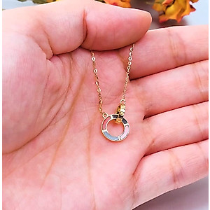 SISGEM 14k Gold Natural Carnelian Double Circle Necklace for Women, Anniversary Jewelry for Wife, Birthday Gifts for Her, 16-18 Inch