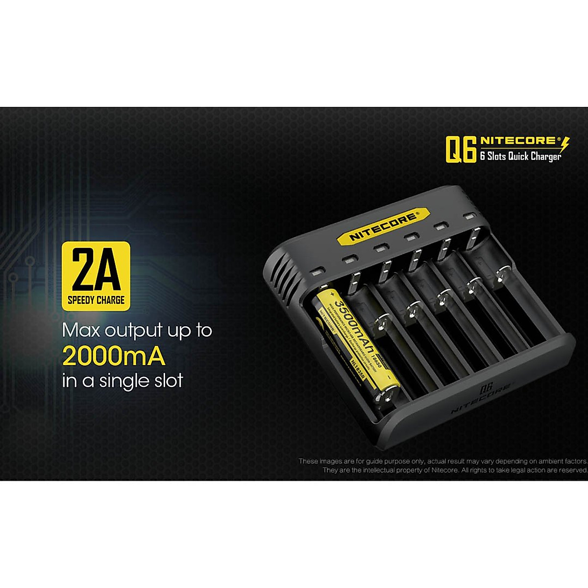 Nitecore Q6 Six Slot 2A Universal Li-ion/IMR Battery Charger for 21700, 18650, 16340, 14500, 18350 and More