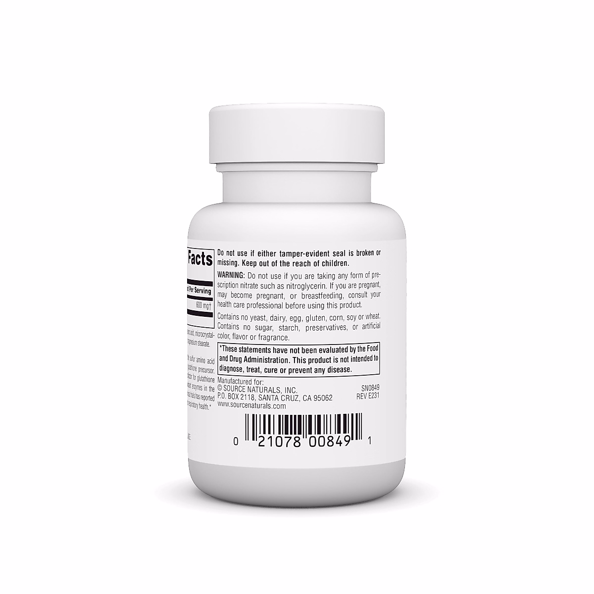 Source Naturals N-Acetyl Cysteine Antioxidant Support 600 mg Dietary Supplement That Supports Respiratory Health* - 30 Tablets