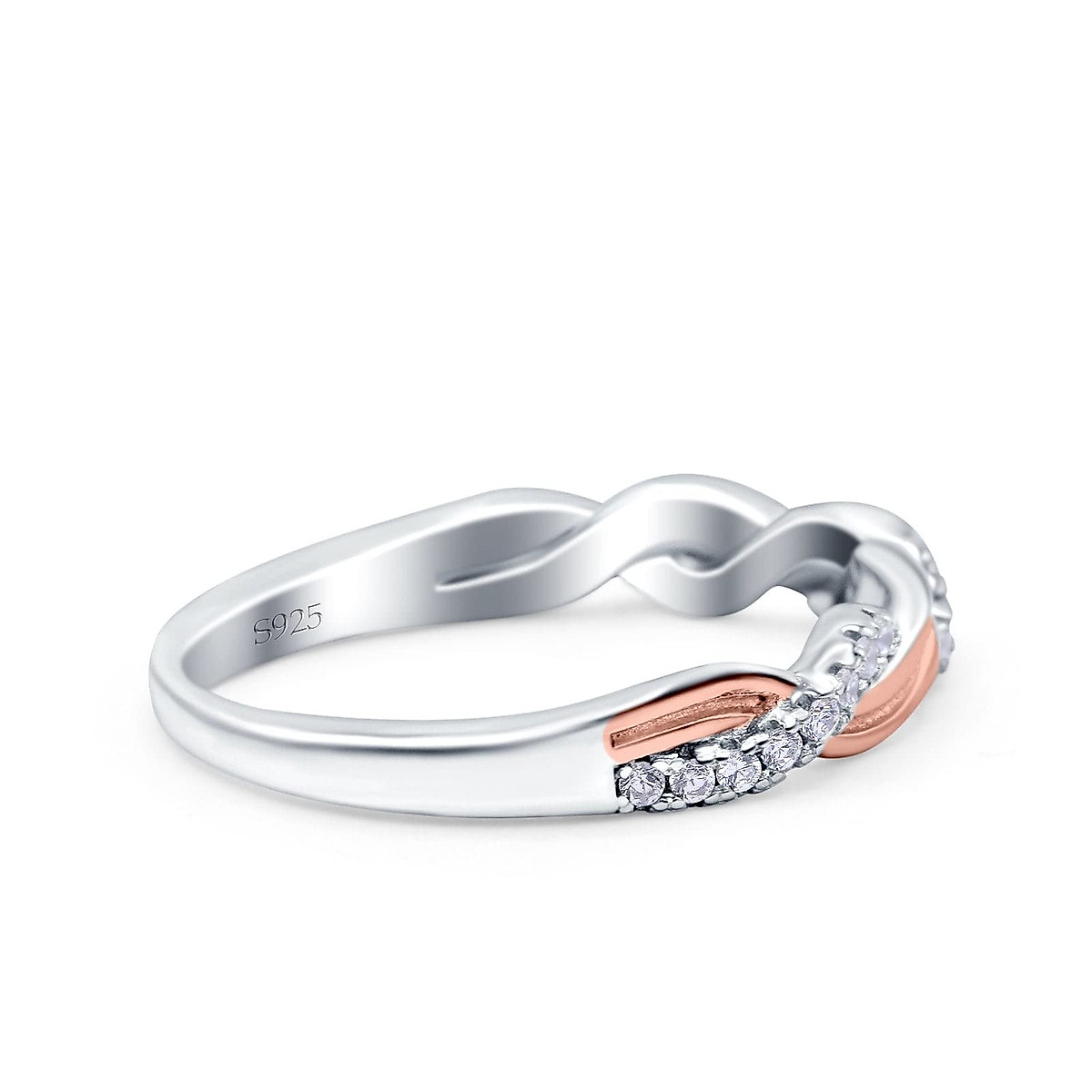 Blue Apple Co. Two Tone, Simulated Cubic Zirconia Size-7 Half Eternity Rope Ring Wedding Engagement Band Round Pave CZ 925 Sterling Silver