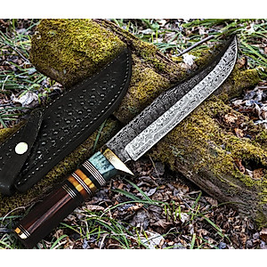 R&S INDUSTRIES CRAFTS LLC Damascus hunting knife | Custom Handmade Damascus steel hunting Bush craft knife| EDC Overall 13" Knife with Genuine Leather sheath | Best Birthday & Anniversary for him