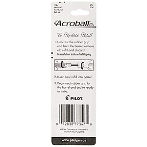 PILOT Acroball PureWhite Advanced Ink Refill For Retractable Pens, Fine Point, Black Ink, 2-Pack (77347)