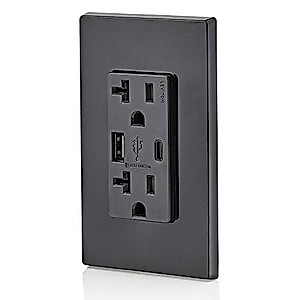 Leviton T5833-E 20-Amp Type-C USB Charger/Tamper Resistant Receptacle, Black