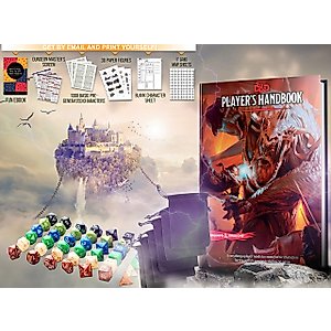 Player's Handbook Dungeons and Dragons 5th Edition with DND Dice and Complete Printable Kit - D&D Core Rulebook - D&D 5e Players Handbook Gift Set - D&D Starter Set Accessory - DND Beginner Gift Set