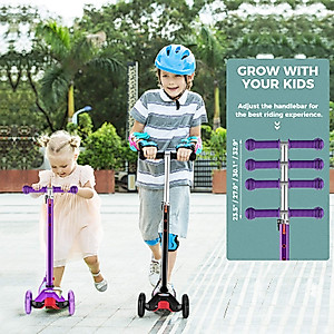 Hikole 3-Wheel Scooter for Kids with LED Wheels - Adjustable Height, Lean-to-Steer Design, for Girls & Boys 3-12 Years Old