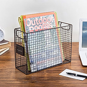 MyGift Mesh Wire Metal Magazine Document Rack with Chalkboard Label Holder, 2-Piece Set (Large and Medium)