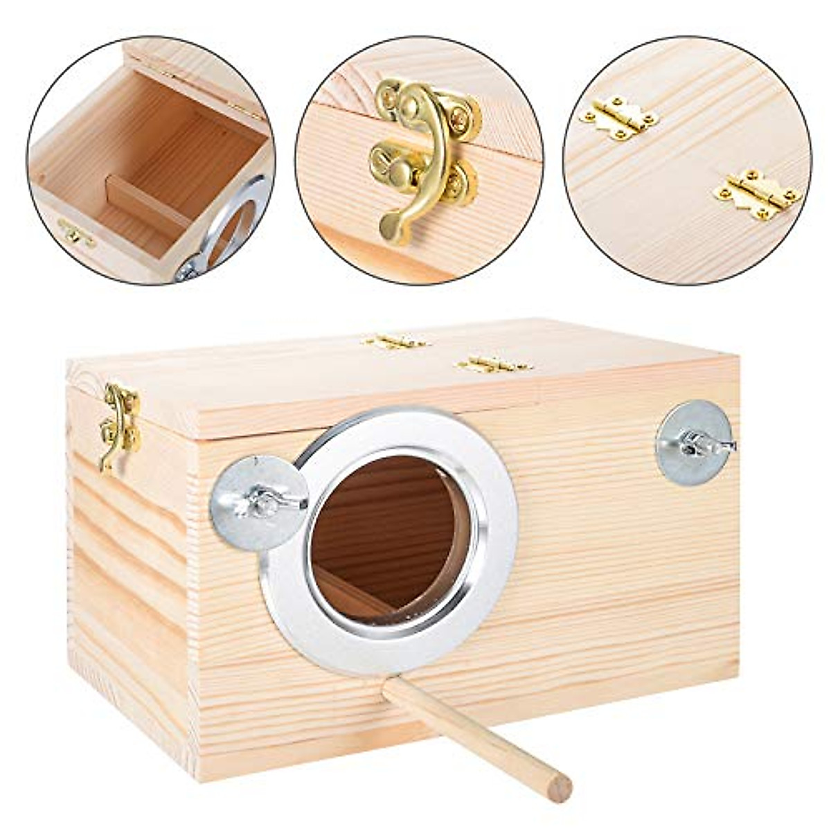 Parakeet Nesting Box, Bird House Budgie Wood Bird Breeding Nest Parrot Mating Box Cage with Feeding Spoon for Finch Lovebirds Cockatiel Budgie Conure Parrot