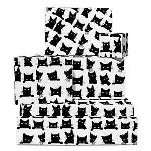CENTRAL 23 Cat Wrapping Paper - Black Cat - Eco-friendly - 6 Sheets Gift Wrap - For Cat Mom Fur Parent - Comes With Stickers - Gift Wrapping Paper For Christmas Birthday Anniversary Baby Shower