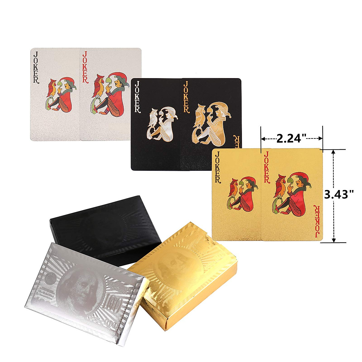 Yopay 6 Decks of Playing Cards, Luxury 24K Foil Waterproof Cards, Plastic Novelty Family Card Game Tools with 100 Dollar Pattern for Gift Travel Classic Party Game (2 Golden, 2 Silver, 2 Black)