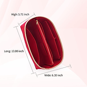 LOUKAYCCI Purse Organizer & Base Shaper fit Speedy 35, Felt Bag Organizer Insert for Handbags with Metal Zipper [Bag in Bag] (X-Large, Red)