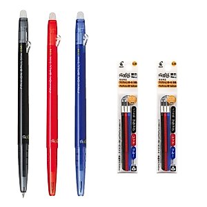 Pilot FriXion Ball Slim 038 Retractable Erasable Gel Ink Pen, Extra Fine Point 0.38mm, Black/Blue/Red Inks, 3 Pens & 6 Refills Value Set
