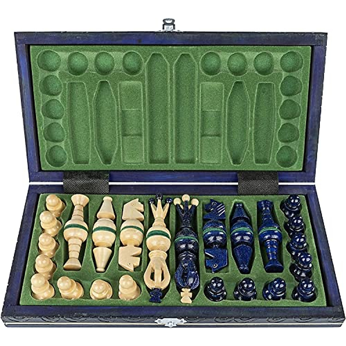Chess and games shop Muba Beautiful Handcrafted Wooden Chess Set with Board and Chess Pieces - Gift idea Products (12.5'' (32 cm) Blue)