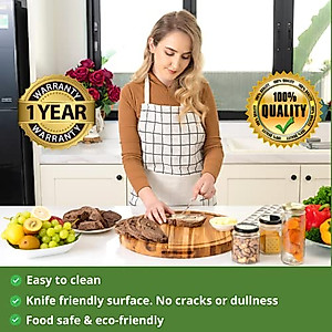 BEEFURNI Premium Round Wood Cutting Board with Juice Groove, Teak Wooden Cutting Boards for Kitchen, Small Chopping Board, Mothers Day Gifts for Mom, 1 Year Warranty (S, 15.8 x 15.8 x 1.25 inches)