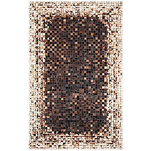 SAFAVIEH Studio Leather Collection 4' x 6' Beige/Brown STL803B Handmade Mid-Century Modern Leather Area Rug