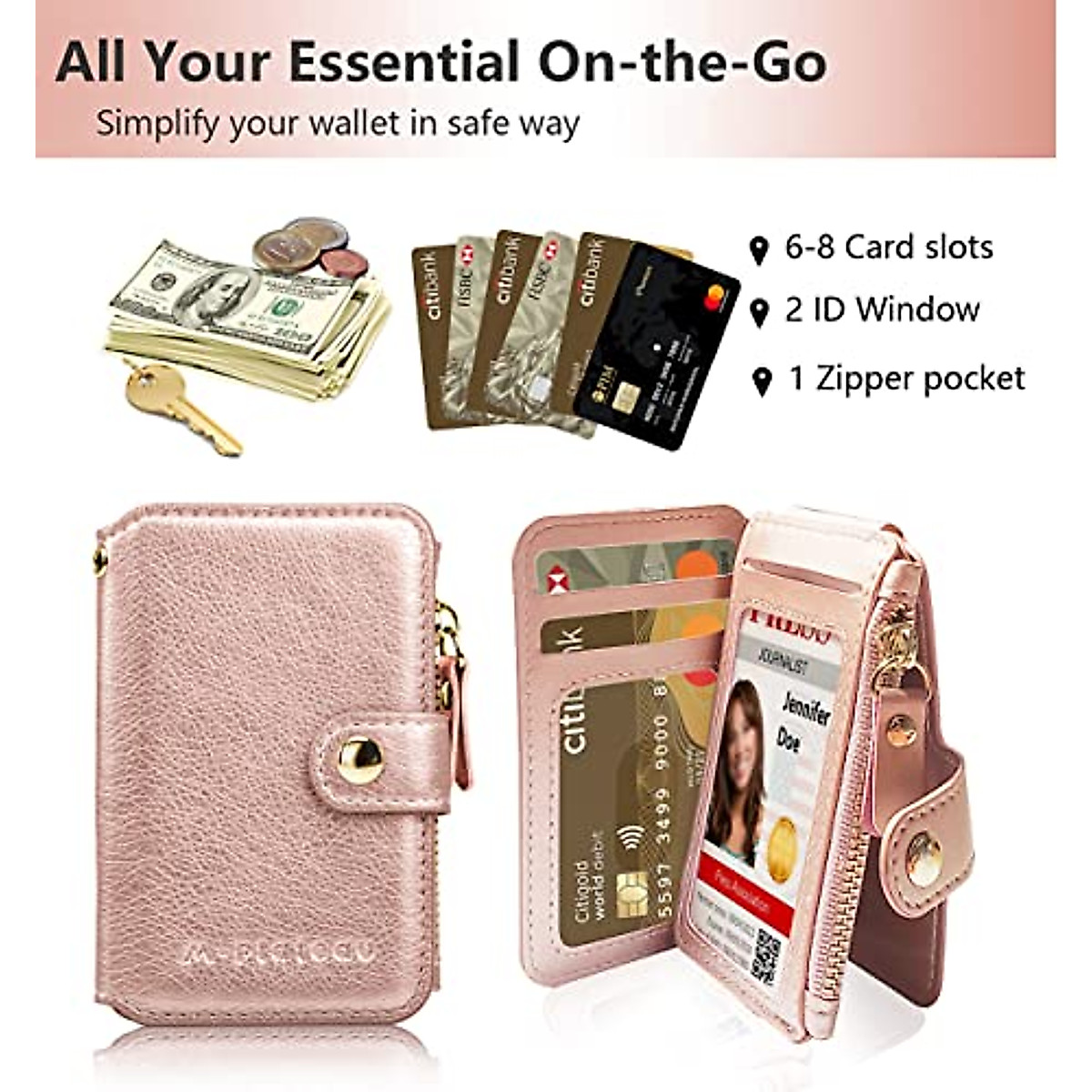 M-Plateau，Card Holder with Zipper Coin Purse,Phone Wallet with Cell Phone Lanyard for Most of Smart Cell Phones (Rose Pink)