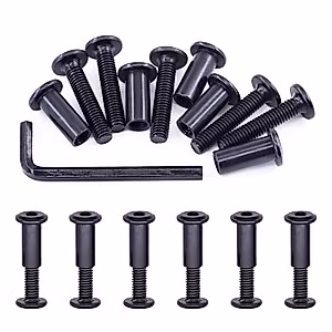 Swpeet 25Pcs M6x30mm Carbon Steel Black Hex Drive Socket Cap Bolts Barrel Nuts Assortment Kit with 1Pcs Allen Wrench, Screw Post Fit for Furniture Countsunk Belt Buckle Leather Binding Bolts