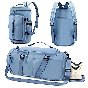 KETIEE Gym Bag for Women Men, Travel Backpack Carry On Backpack Weekender Overnight Bag Waterproof Hiking Rucksack Daypack Sports Duffle Bag with Shoes Compartment & Dry Wet Seperated (Blue) 42 L