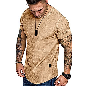 Fashion Mens T Shirt Muscle Gym Workout Athletic Shirt Cotton Tee Shirt Top Large