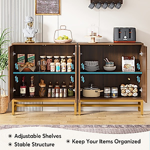 Tribesigns Sideboard Buffet Cabinet Set of 2, 59 Inch Kitchen Sideboard Cabinet with Doors and Adjustable Shelves, Coffee Bar Cabinet Storage Cabinet for Dining Room, Living Room, Dark Brown