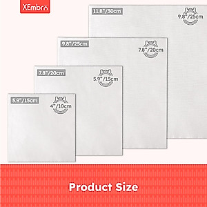 XEmbro 12 PCS White Embroidery Fabric, Pre-Cut Natural Cotton Embroidery Cloth Fabric, 4 Sizes Embroidery Cloth Squares for Embroidery Garment Craft (5.9 to 11.8inch)
