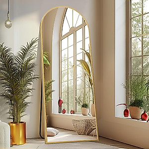 Sweetcrispy Arched Full Length Mirror 64"x21" Full Body Mirror Floor Mirror Standing Hanging or Leaning Wall, Large Arch Wall Mirror with Stand Aluminum Alloy Thin Frame for Bedroom Cloakroom,Gold