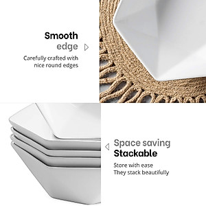 MITBAK 20 Ounce Bone China Soup Bowls | Set of 6 Diamond Shaped White Serving Bowl Plates For Soup, Ramen, Cereal, Pasta, Fruit, Pho, Salad, Dessert | Decorative Bowls Make Excellent Gift Idea