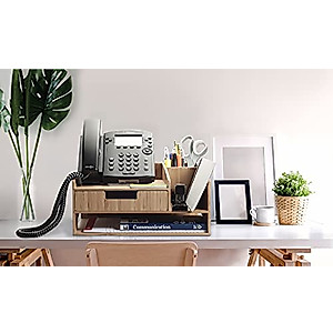 MobileVision Bamboo Paper Tray Office Organizer for Files, Documents, Letter Sorter, Envelopes and Magazine Holder (File & Paper Organizer)