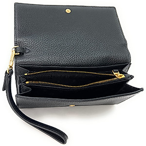 Tory Burch Britten Flap Envelope Leather Wallet (Black)