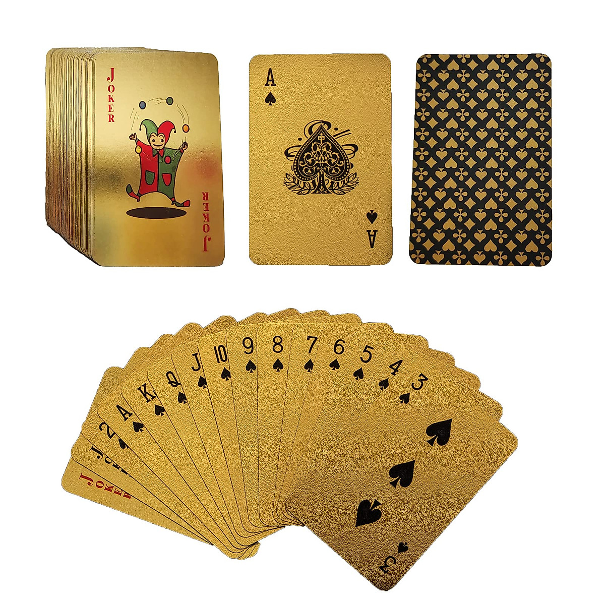 VOVCIG Mini Playing Cards, 2 Deck Cool Gold Poker Cards Miniature Card Set Waterproof Foil Poker Cards Game Poker Traveling Decks Cards for Teens Adults(Gold)