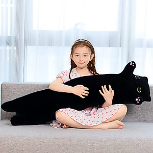 Long Cat Plush Cute Black Cat Stuffed Animals 43inch Soft Plushies Body Pillow Kitten Plush Throw Pillow Kawaii Big Plush Doll Toys Gift for Kids Girlfriend Birthday, 110cm/43.3inch