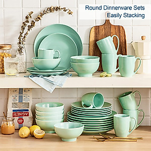 LOVECASA Dinnerware Sets for 4, 16-Piece Green Dishes Set, Porcelain Plates and Bowls Sets with Dinner Plates, Dessert Plates, Bowls and Mugs, Microwave Dishwasher Safe, Light Green