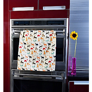 Home-X Dog Illustration Tea Towel for Cooking & Serving, Brightly Colored Print Pattern